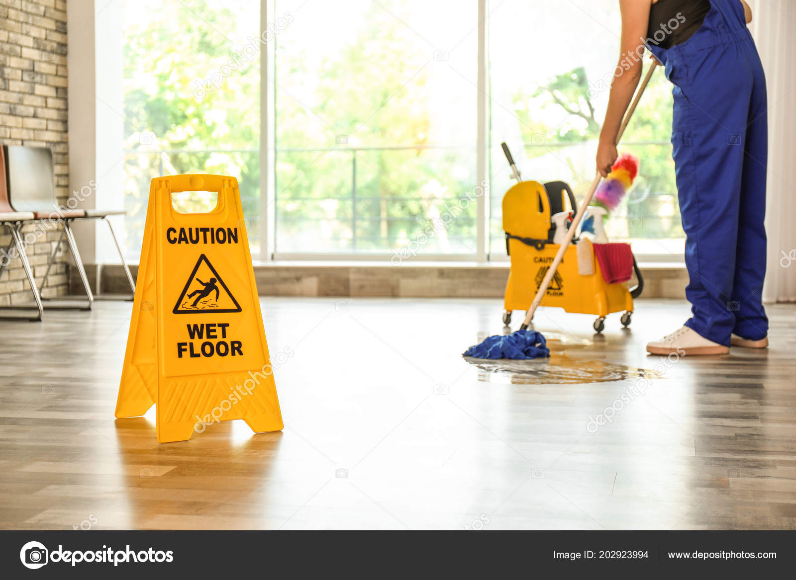 Safety Sign Phrase Caution Wet Floor Cleaner Indoors Cleaning Service ...