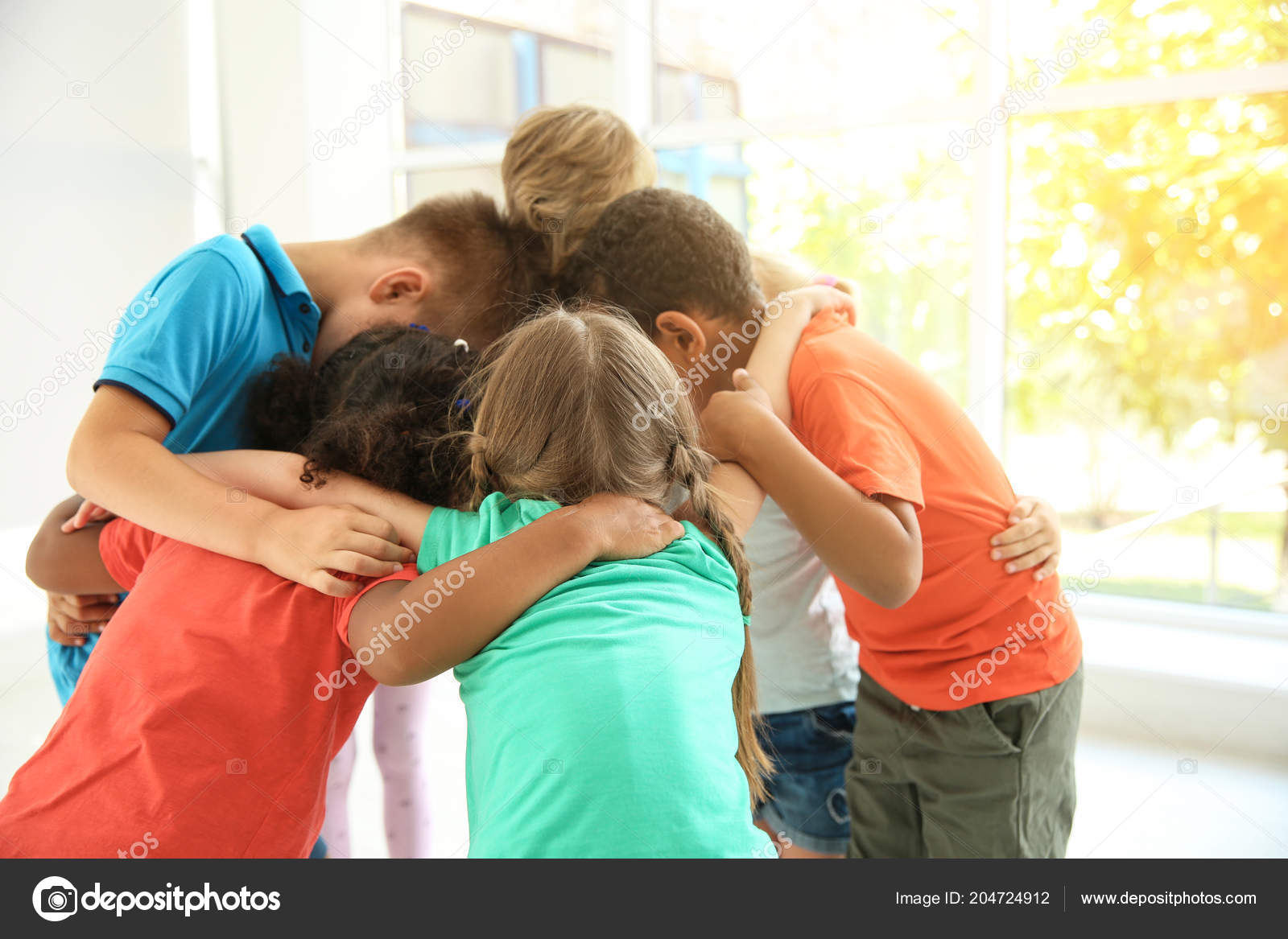 Little Children Making Circle Hands Each Other Indoors Unity Concept ...