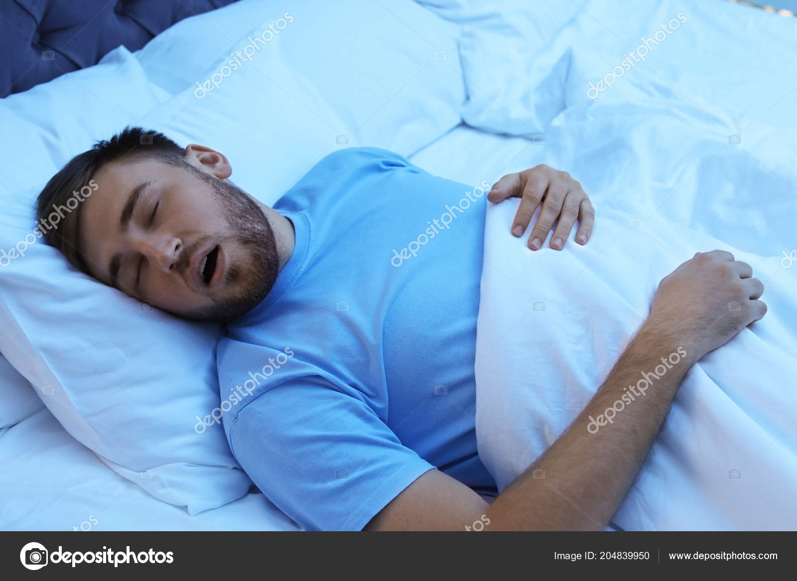 Young Man Snoring While Sleeping Bed Night Sleep Disorder Stock Photo ... Young Man Snoring While Sleeping Bed Night Sleep Disorder Stock Photo ...