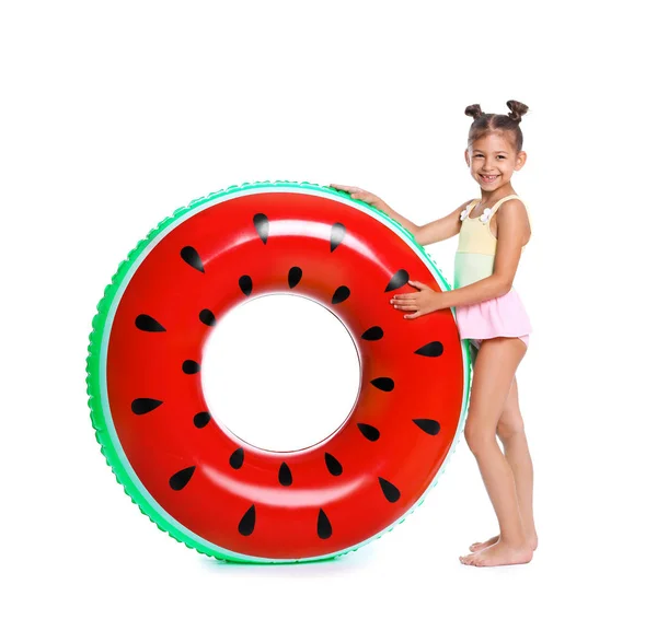 Cute Little Girl Inflatable Ring Color Wall Stock Photo by ©NewAfrica ...