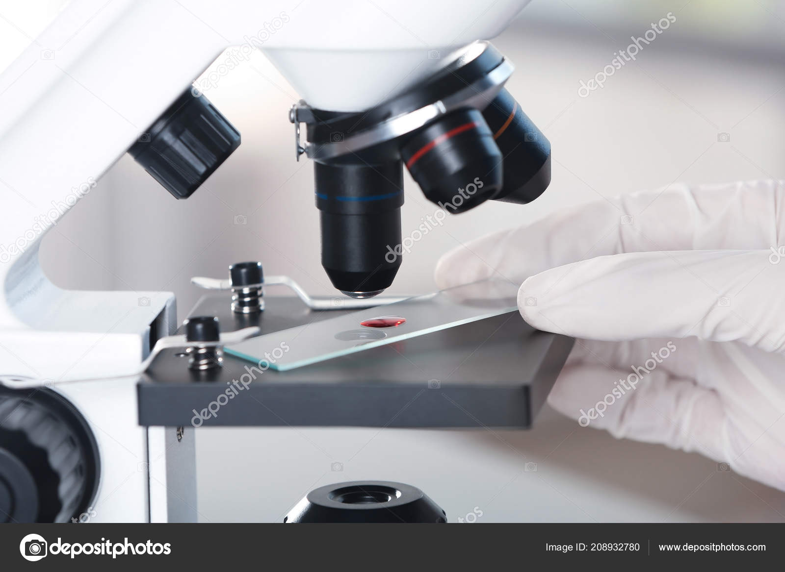 Analyst Doing Laboratory Test Microscope Closeup Chemical Analysis ...