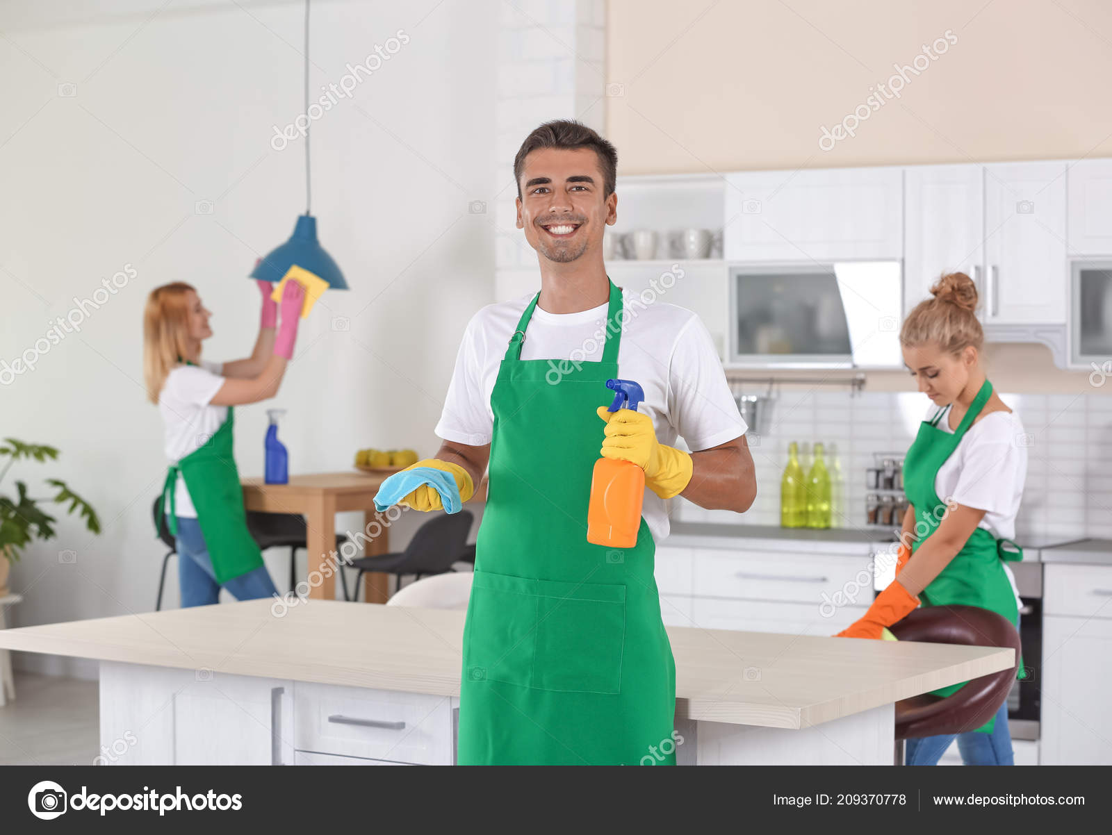 Team Professional Janitors Uniform Cleaning Kitchen Stock Photo by ...