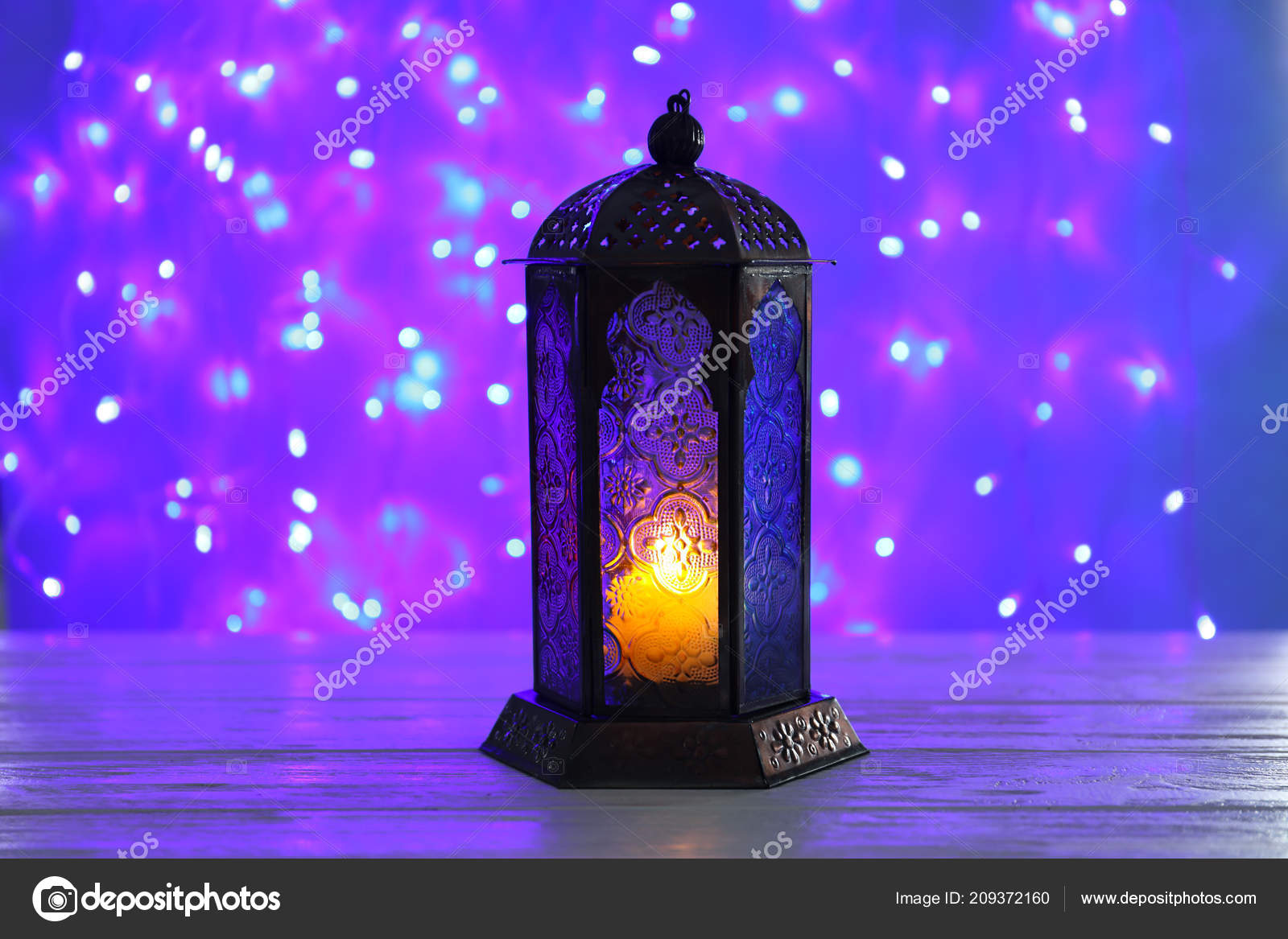 Muslim Lamp Candle Table Blurred Fairy Lights Fanous Ramadan Symbol ...
