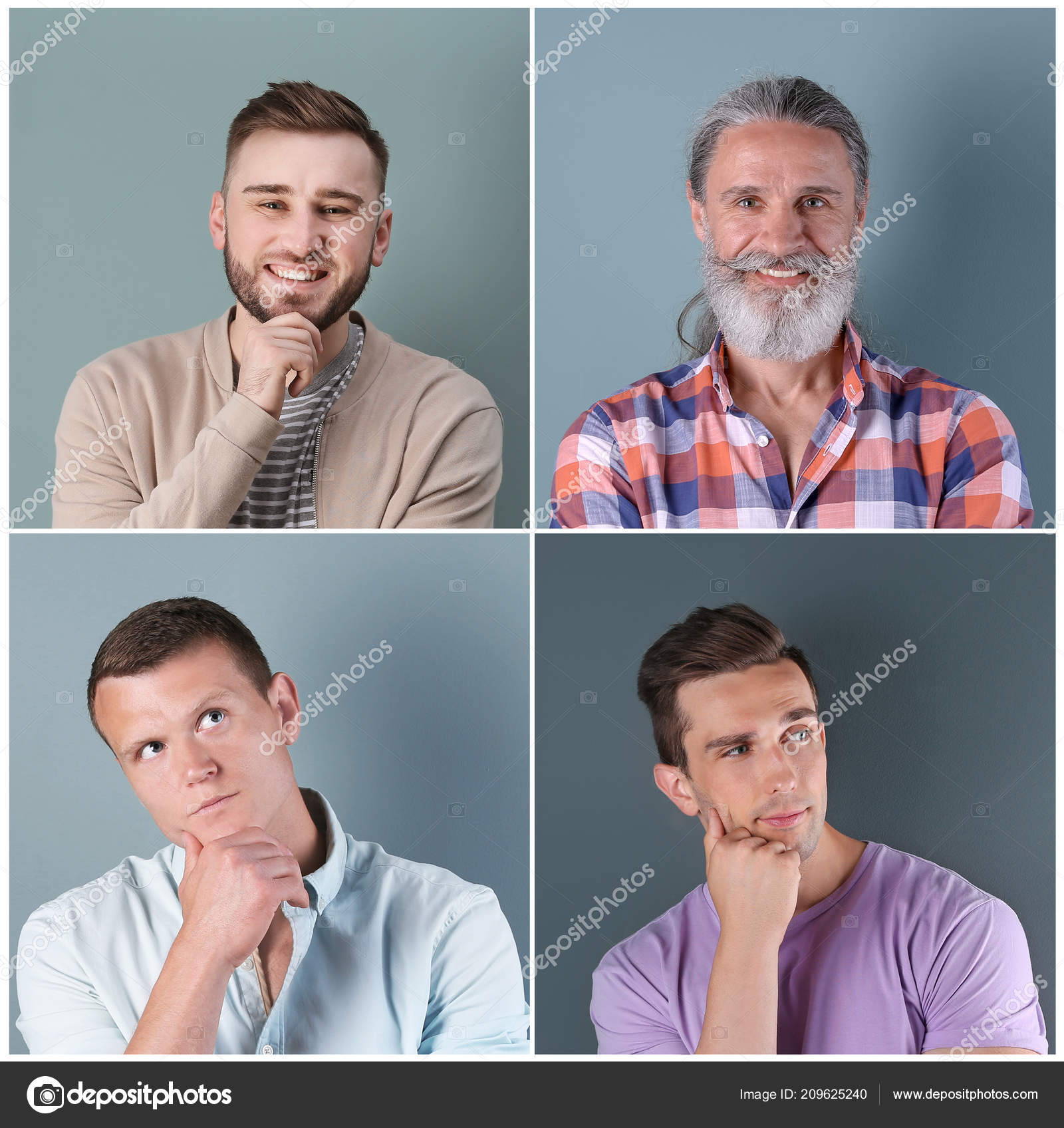 Set Con Retratos Hombres Guapos Sobre Fondo Color Diferentes Emociones ...