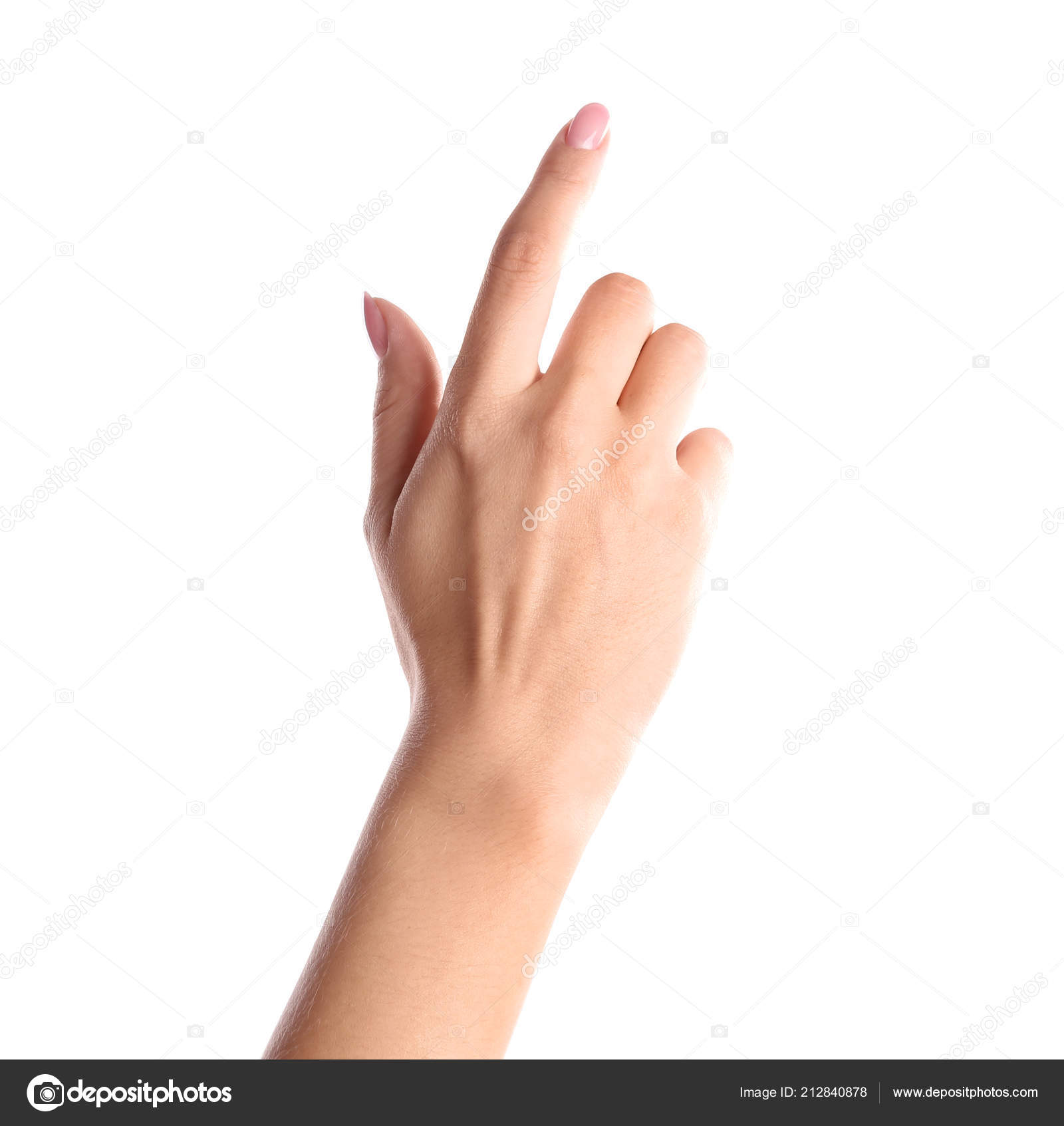 Woman Pointing Something White Background Closeup Stock Photo by ...