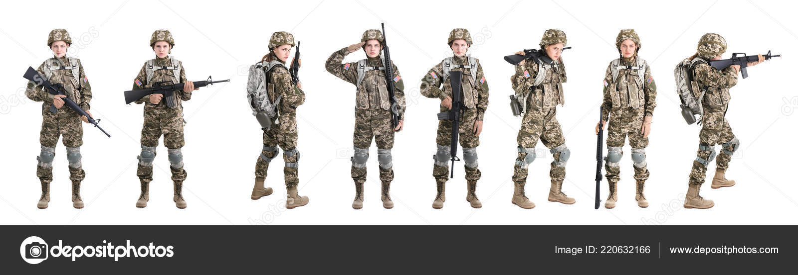 Set Female Soldier White Background Military Service Stock Photo by ...