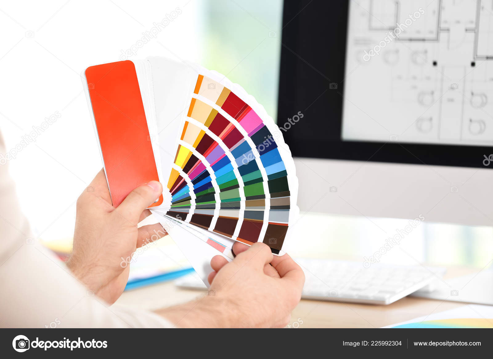Designer Paint Color Palette Samples Table Closeup Stock Photo by ...