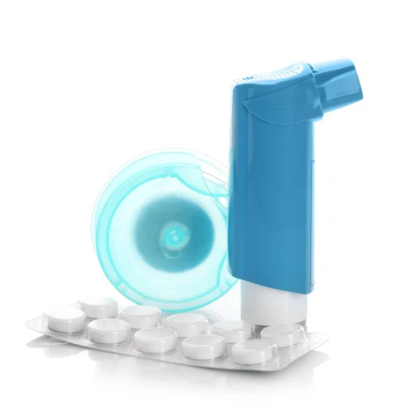 Portable Asthma Inhaler Device Steam White Background — Stock Photo ...