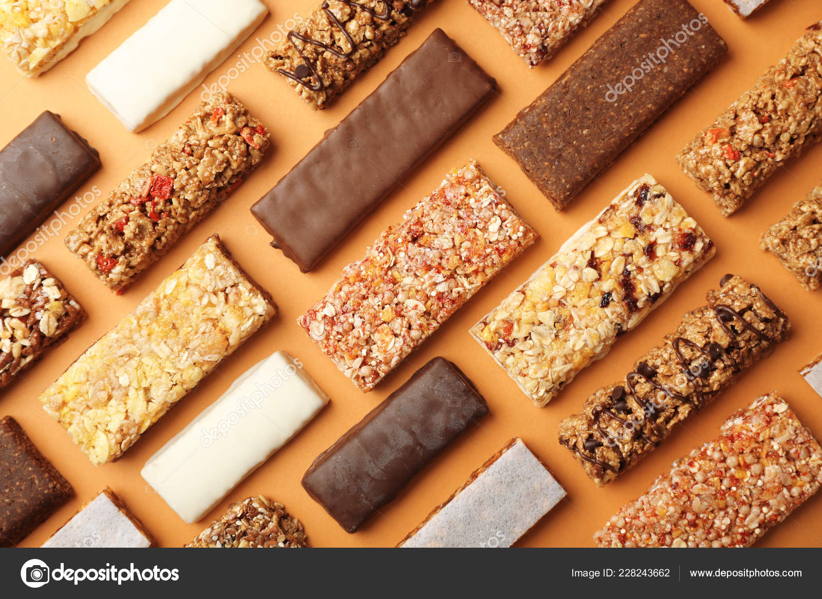 Flat Lay Composition Protein Bars Color Background Stock Photo by ...