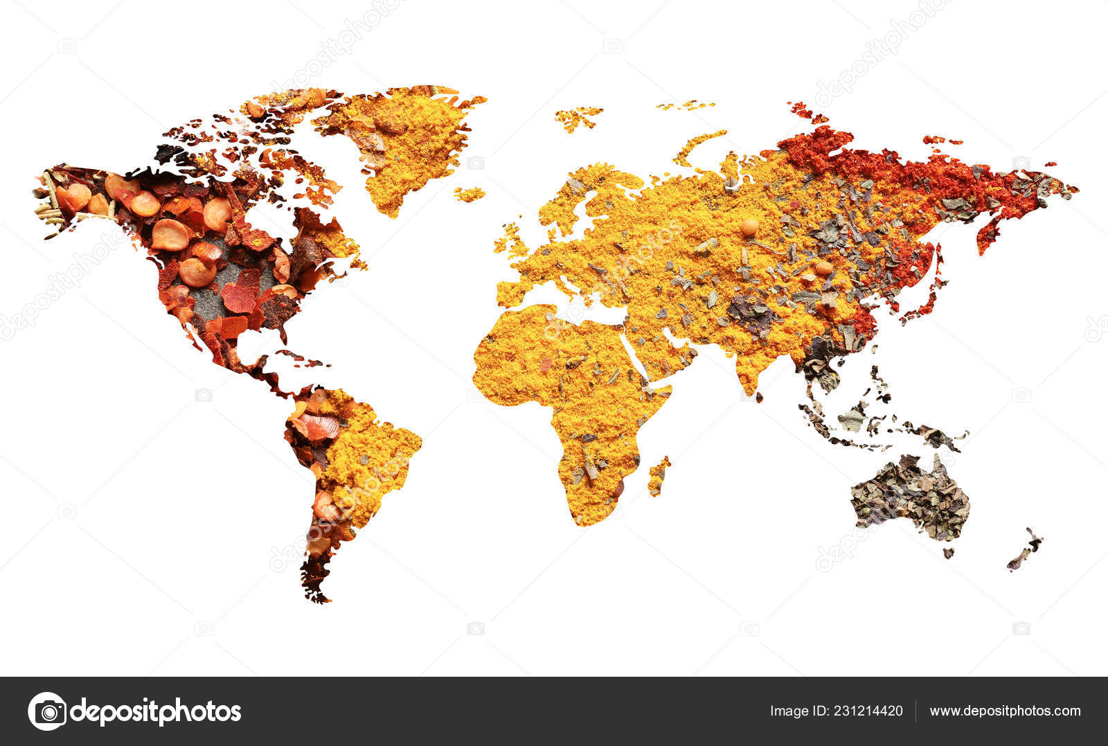 World Map Different Aromatic Spices White Background Creative ...