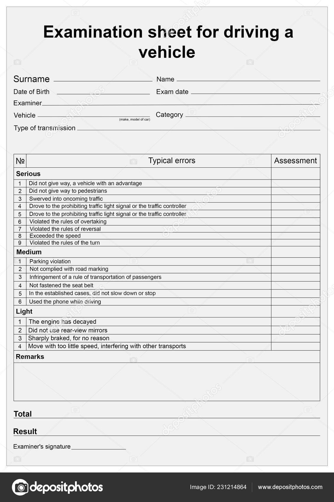 Mockup Examination Sheet Driving Vehicle Stock Photo by ©NewAfrica ...