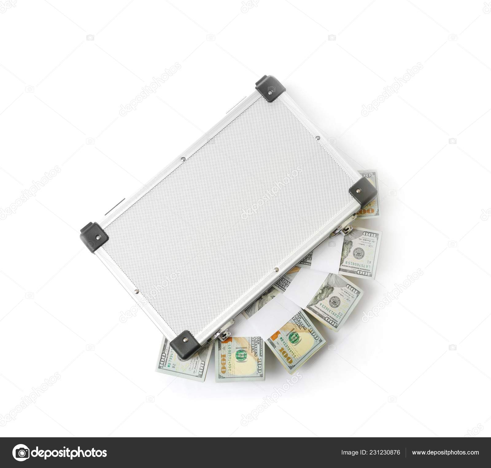 Hard Case Full Money White Background Top View — Stock Photo ...