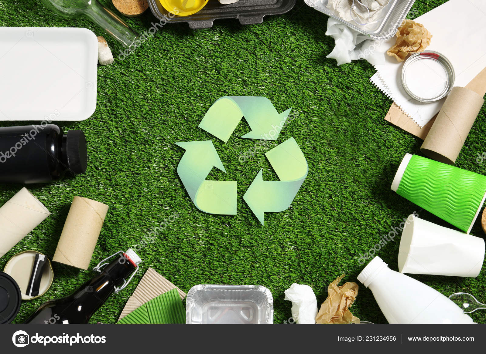 Recycling Symbol Different Garbage Synthetic Turf Stock Photo by ...
