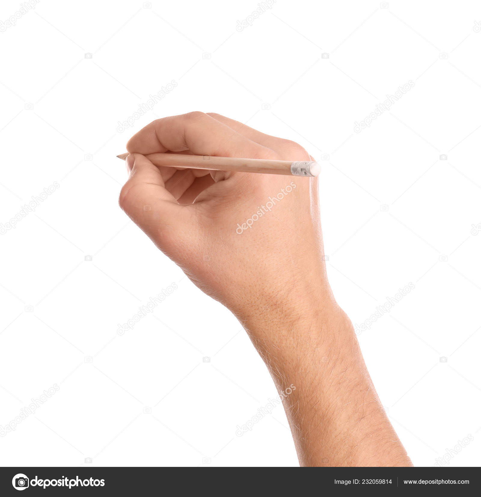 Man Drawing Something Pencil White Background Closeup Hand Stock Photo ...