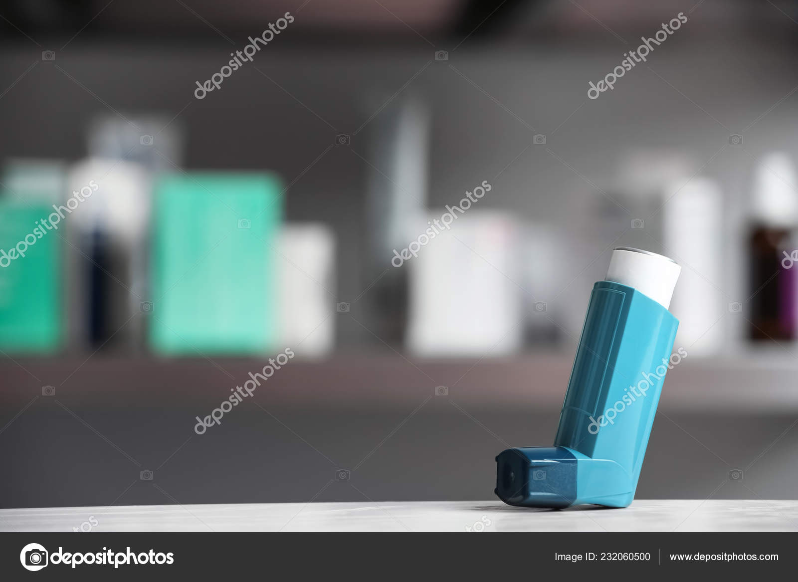 Asthma Inhaler Table Blurred Background Space Text Stock Photo by ...