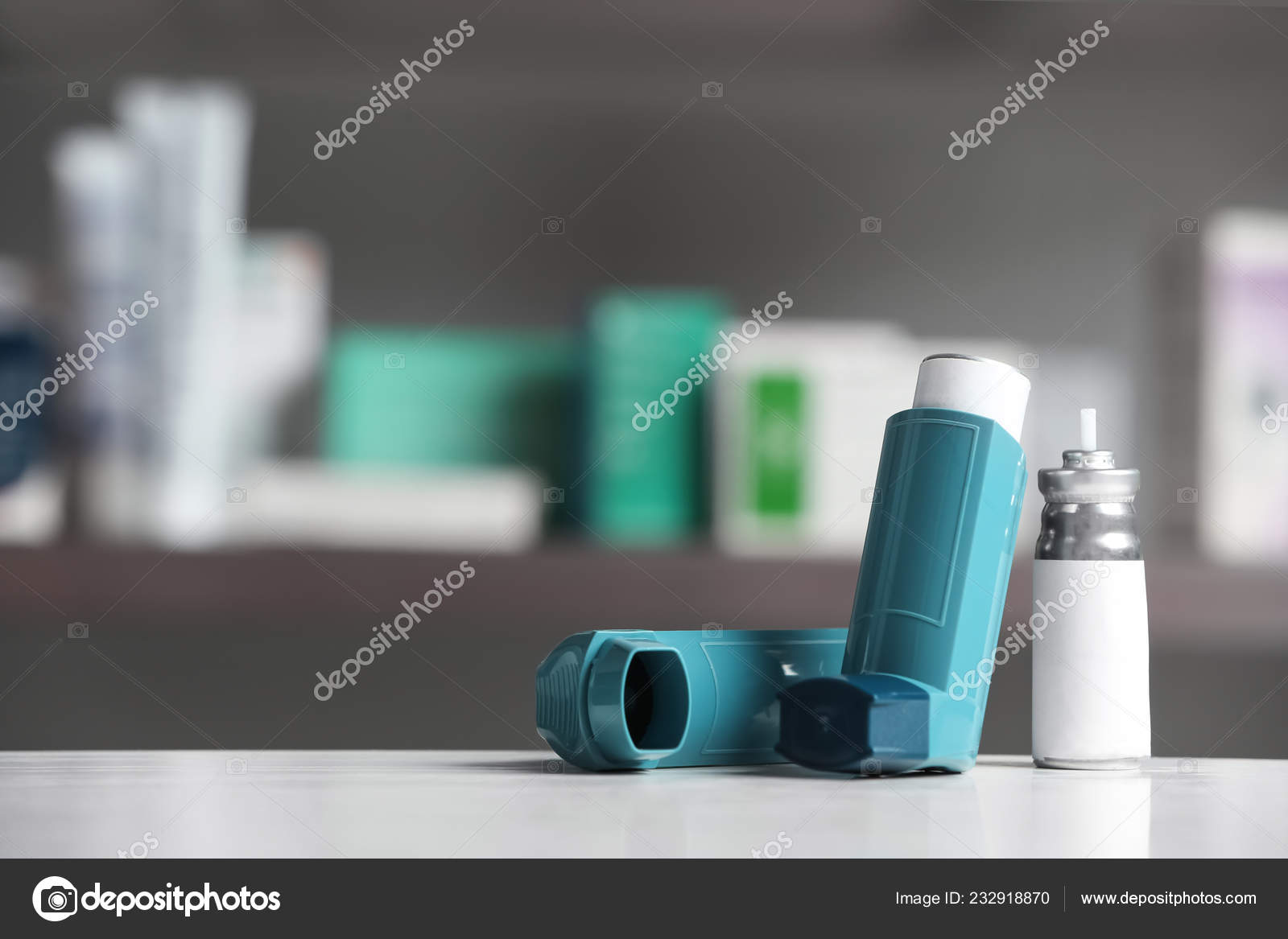 Asthma Inhalers Table Blurred Background Space Text Stock Photo by ...
