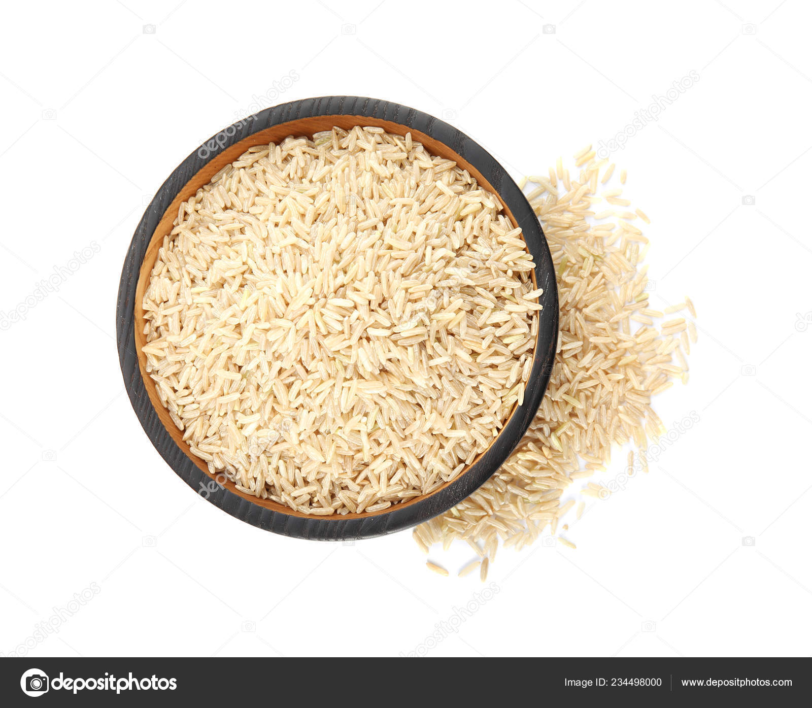 Plate Raw Unpolished Rice White Background Top View — Stock Photo ...