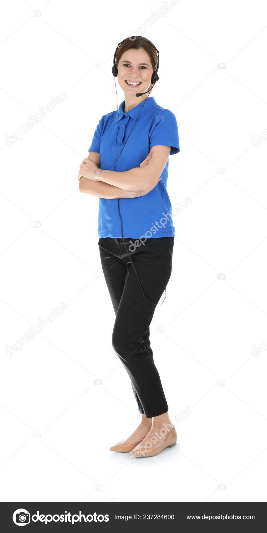 Female Technical Support Operator Headset Isolated White — Stock Photo ...