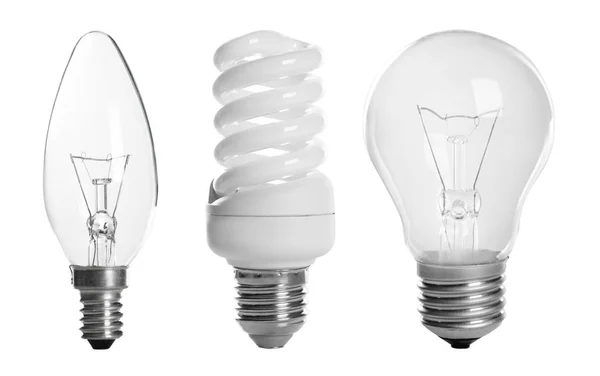 Comparison Two Different Light Bulbs White Background Collage Stock ...
