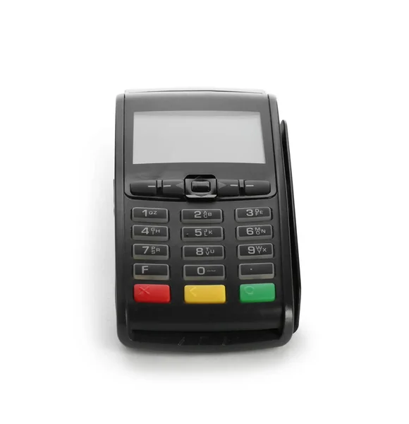 Modern Payment Terminal Credit Card White Background Space Text Stock ...