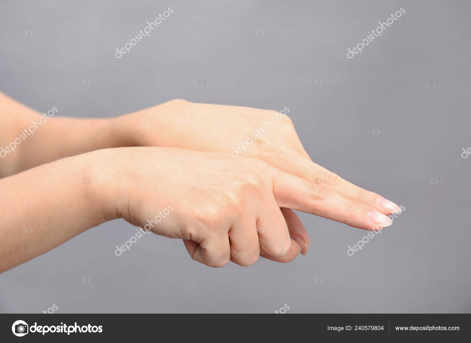 Woman Showing Word Same Grey Background Closeup Sign Language — Stock ...