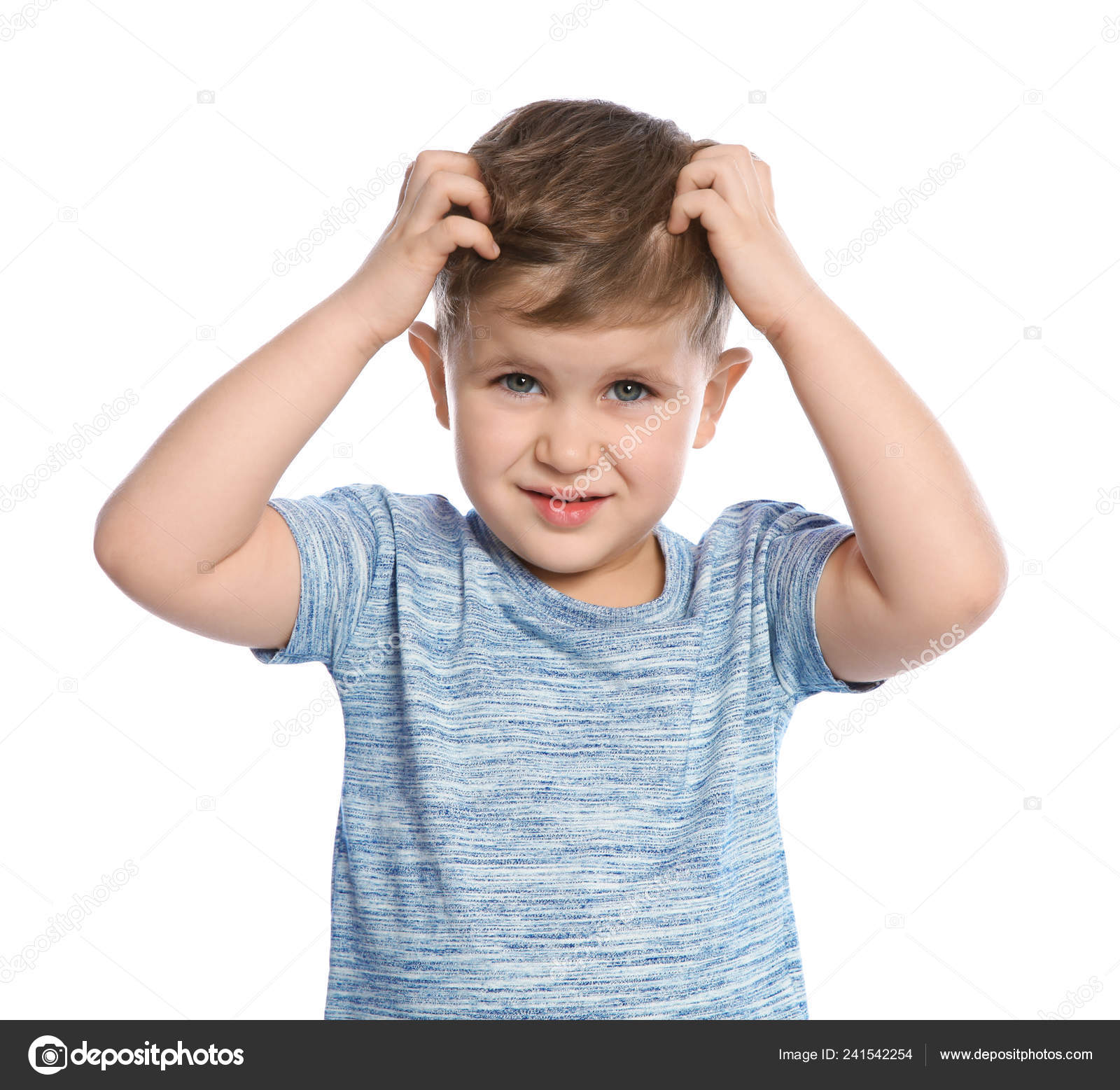 Little Boy Scratching Head White Background Annoying Itch Stock Photo ...