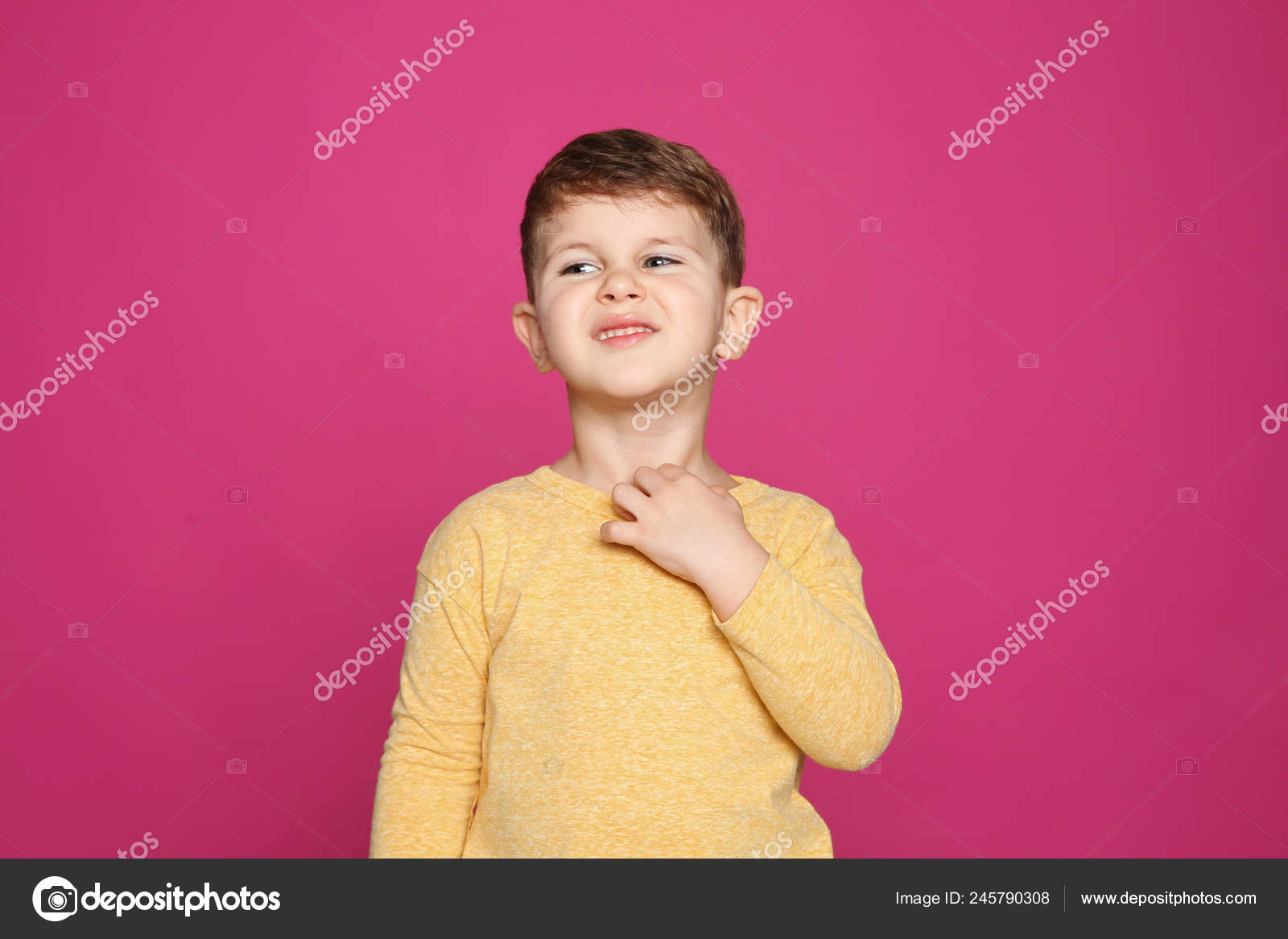 Little Boy Scratching Neck Color Background Annoying Itch Stock Photo ...