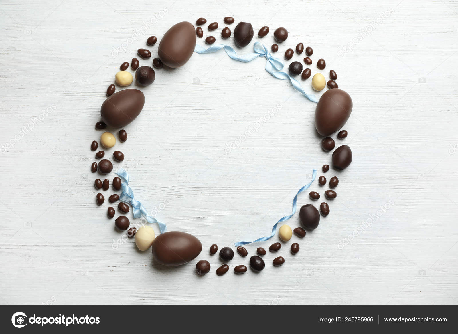 Frame Made Chocolate Easter Eggs Wooden Background Top View Space Stock ...