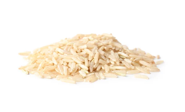 Plate Raw Unpolished Rice White Background Top View — Stock Photo ...