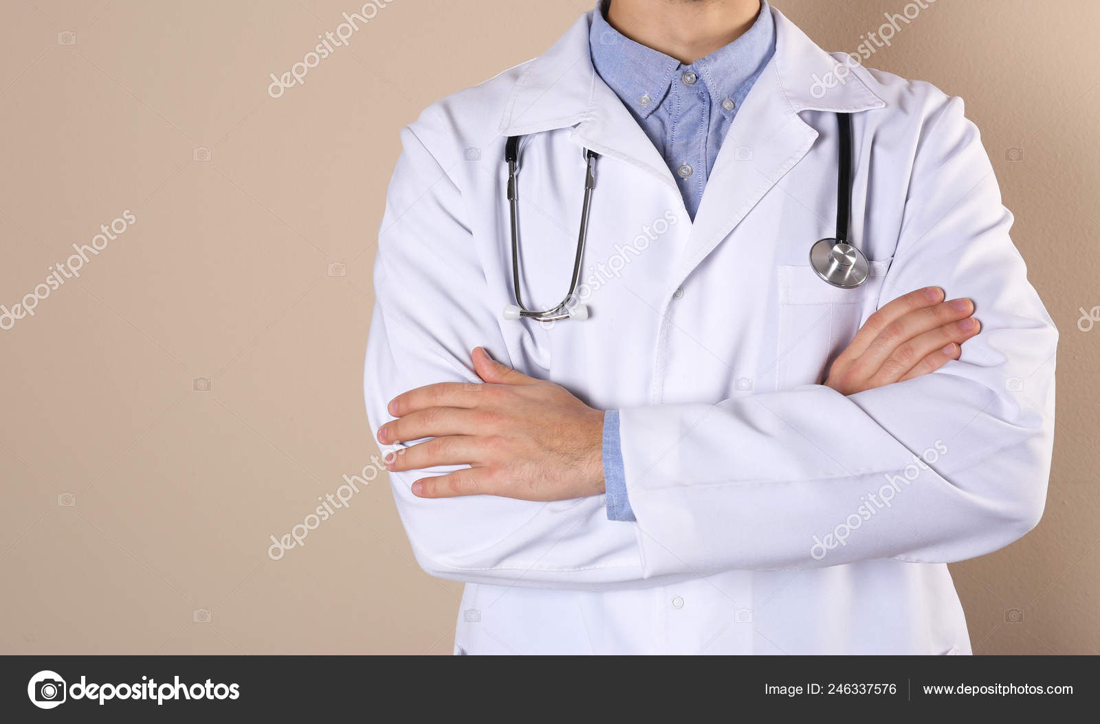 Young Medical Student Uniform Color Background Closeup Space Text Stock ...