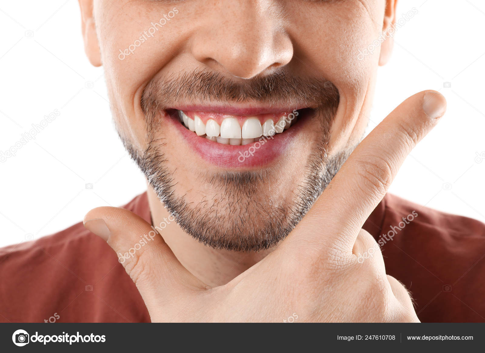 Smiling man with perfect teeth on white background, closeup Stock Photo ...