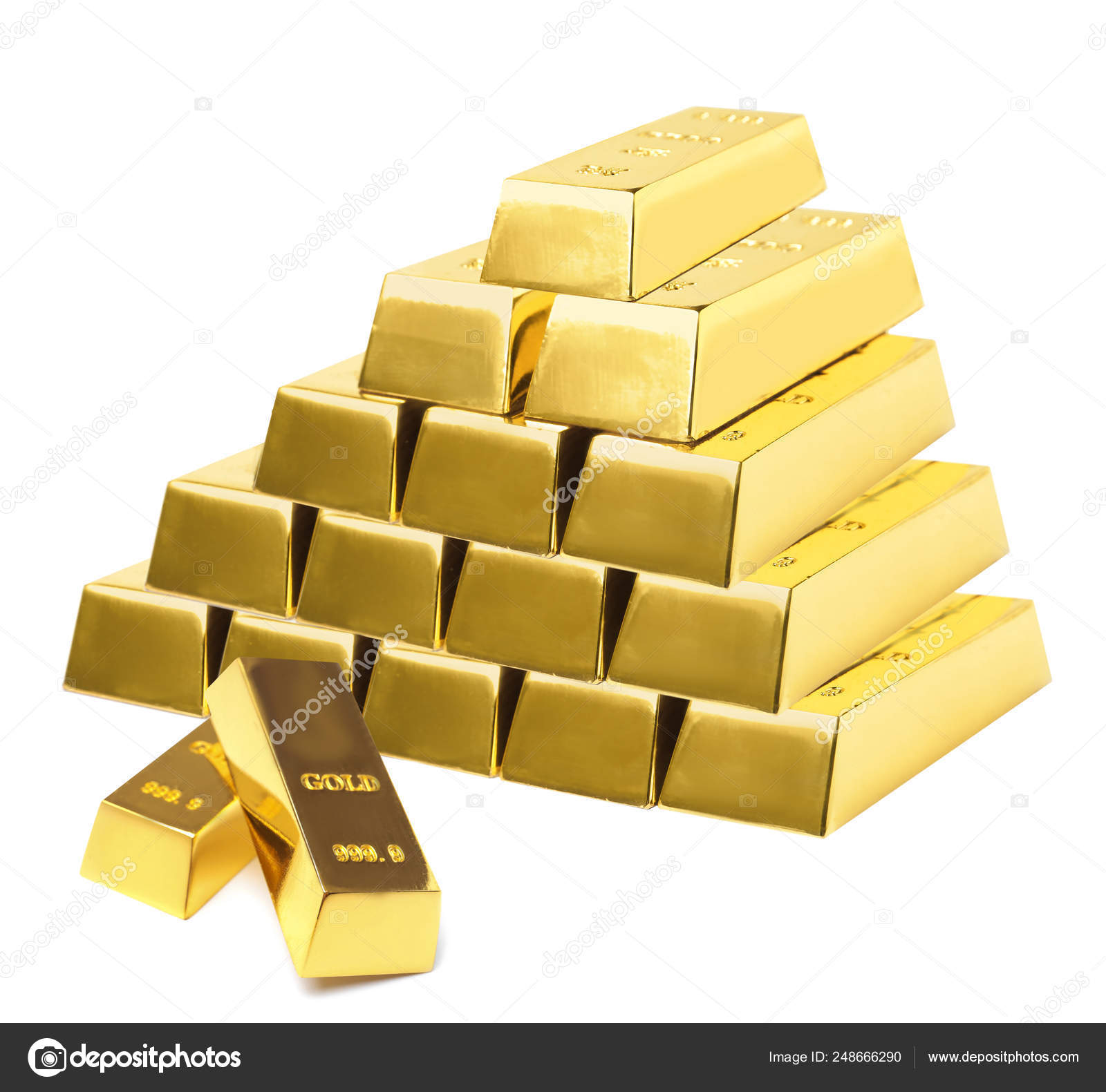 Pyramid of shiny gold bars on white background Stock Photo by ©NewAfrica 248666290