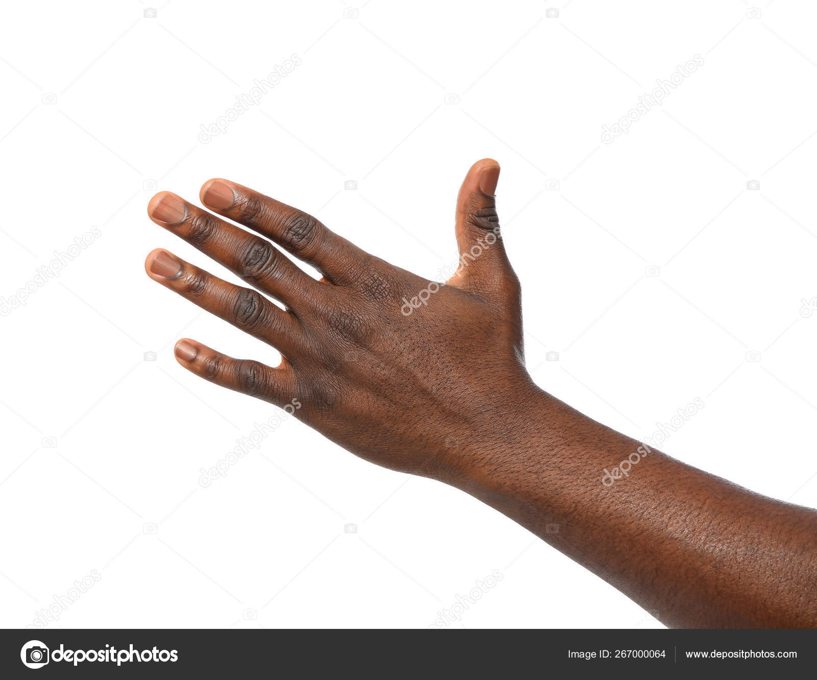 African-American man showing hand gesture on white background, closeup ...