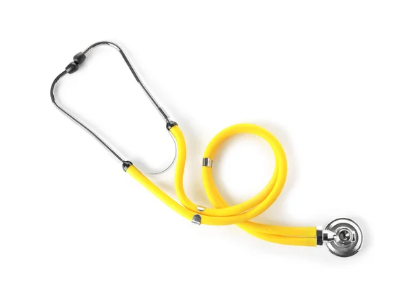 Stethoscope on white background, top view. Medical device — Stock Photo ...