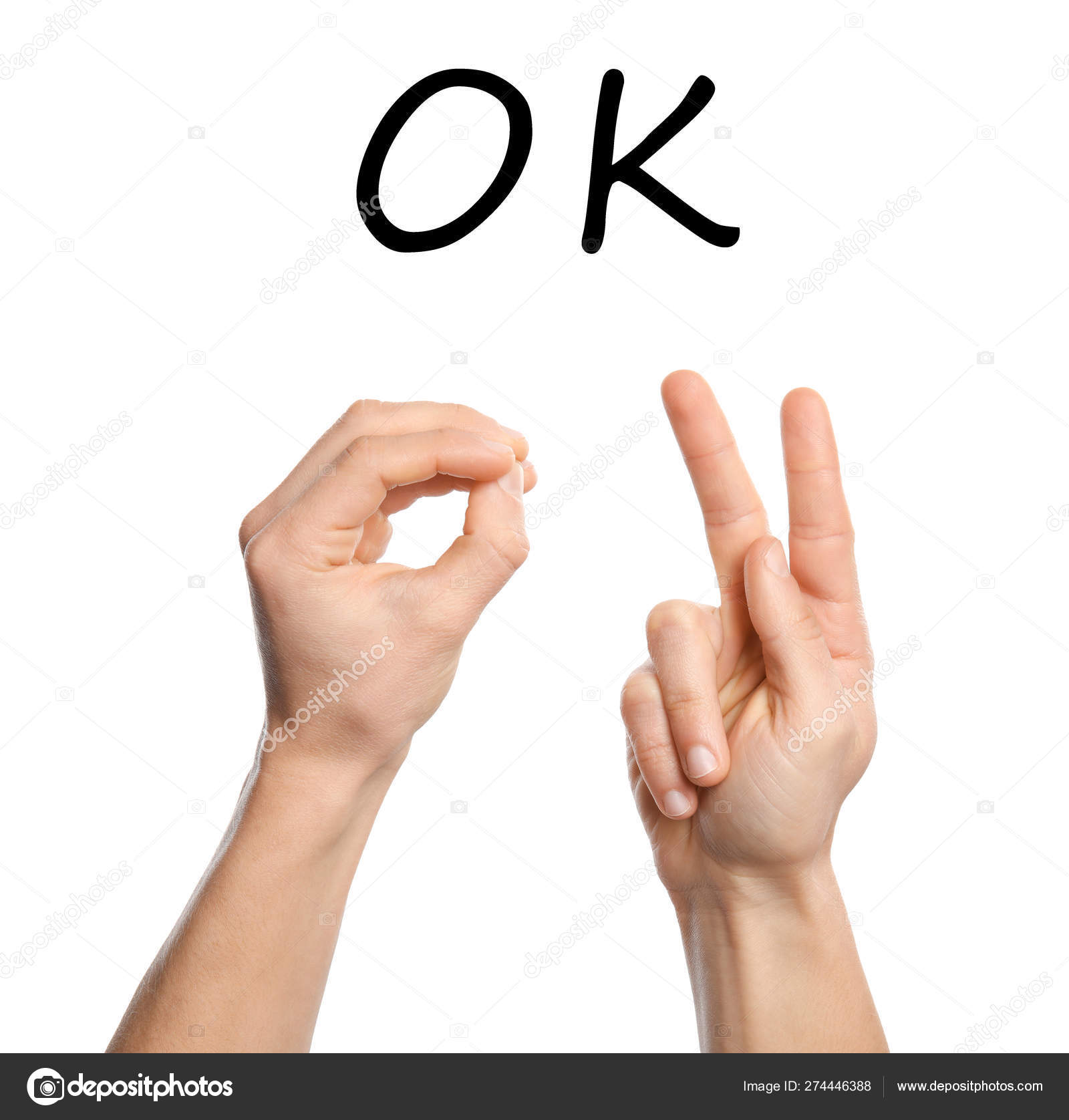 Man showing word OK on white background, closeup. Sign language — Stock ...