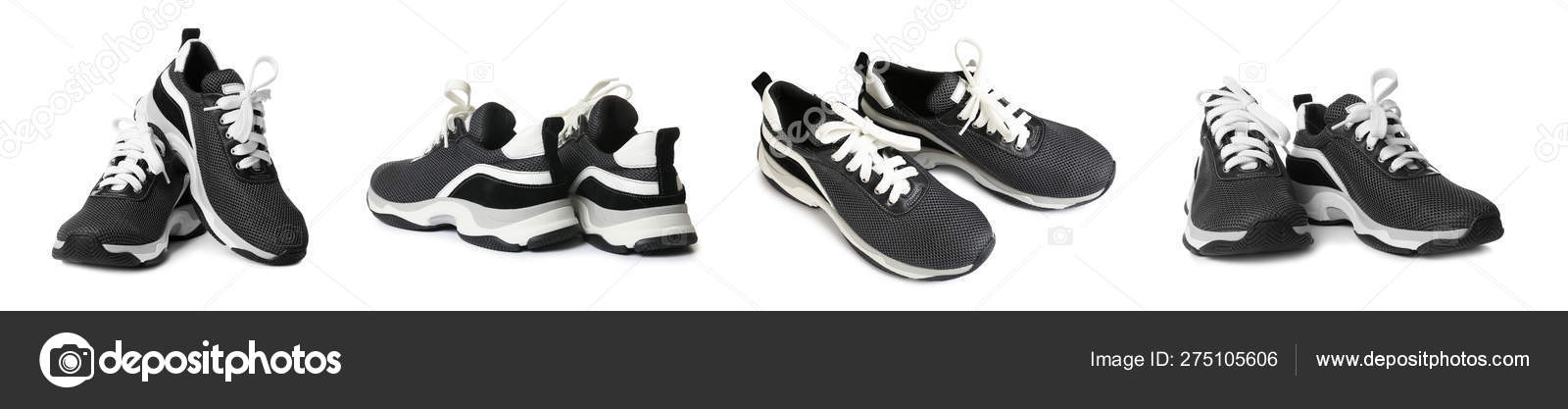 Set of modern training shoes on white background. Banner design — Stock ...