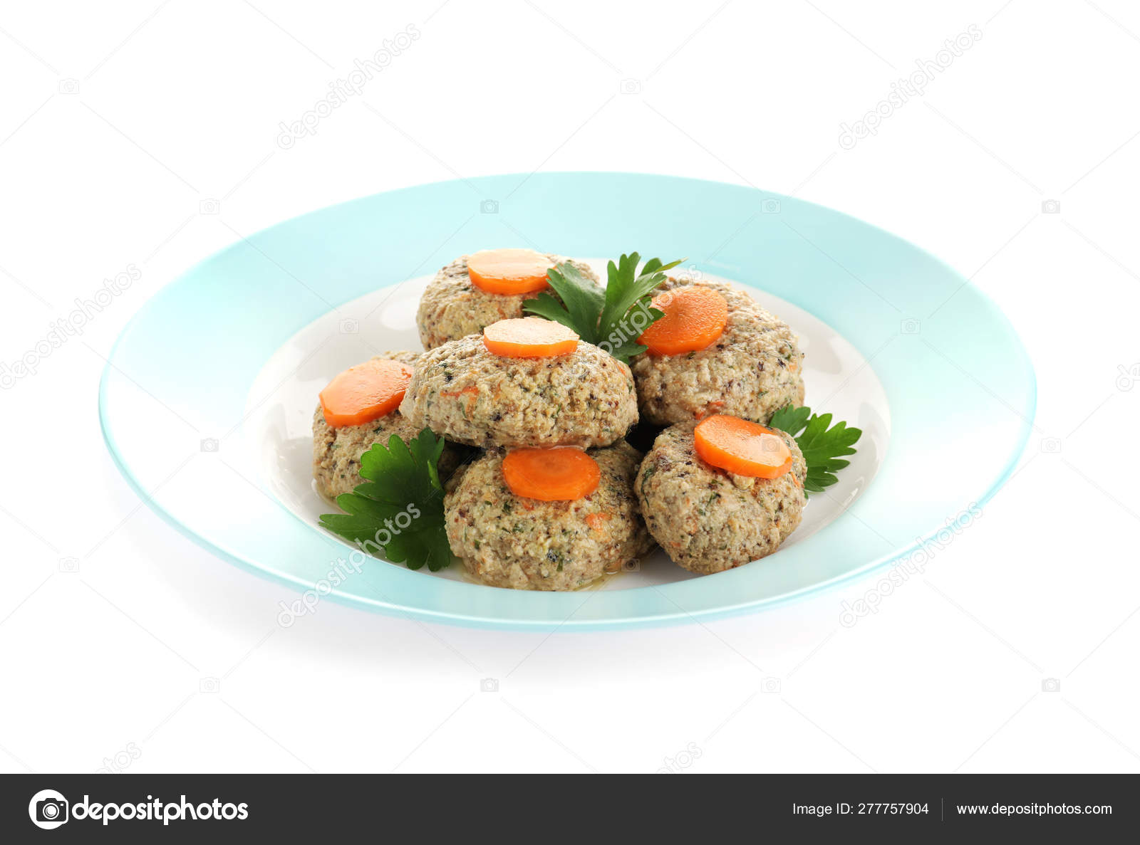 Plate of traditional Passover (Pesach) gefilte fish isolated on white ...