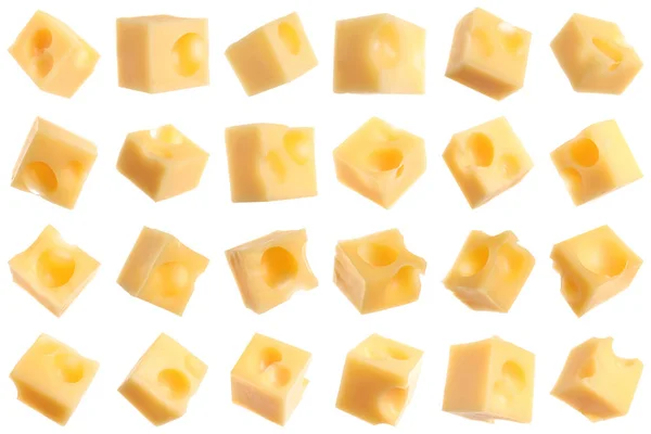 Set of delicious cheese cubes on white background — Stock Photo ...