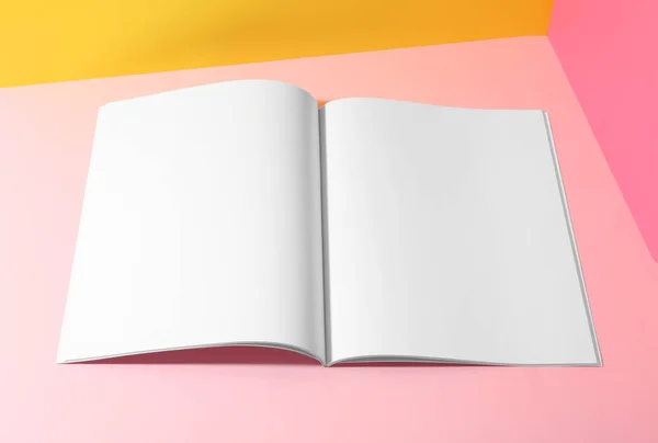 Empty book pages on color background. Mockup for design - Stock Image ...