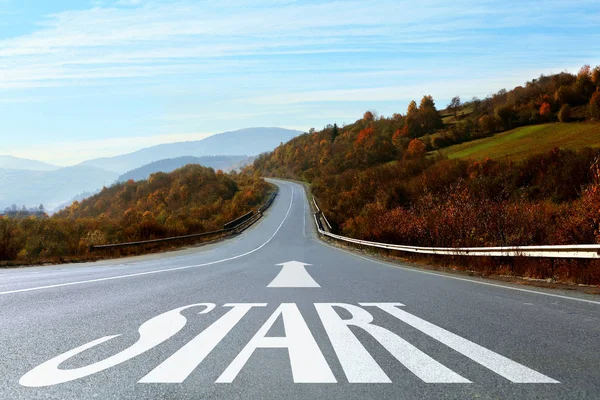 Start line on road. New life, freedom and perspectives - Stock Image ...