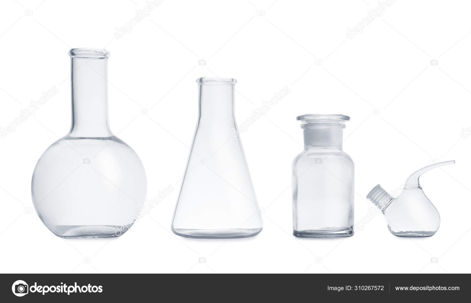 Set of empty laboratory glassware on white background Stock Photo by ...