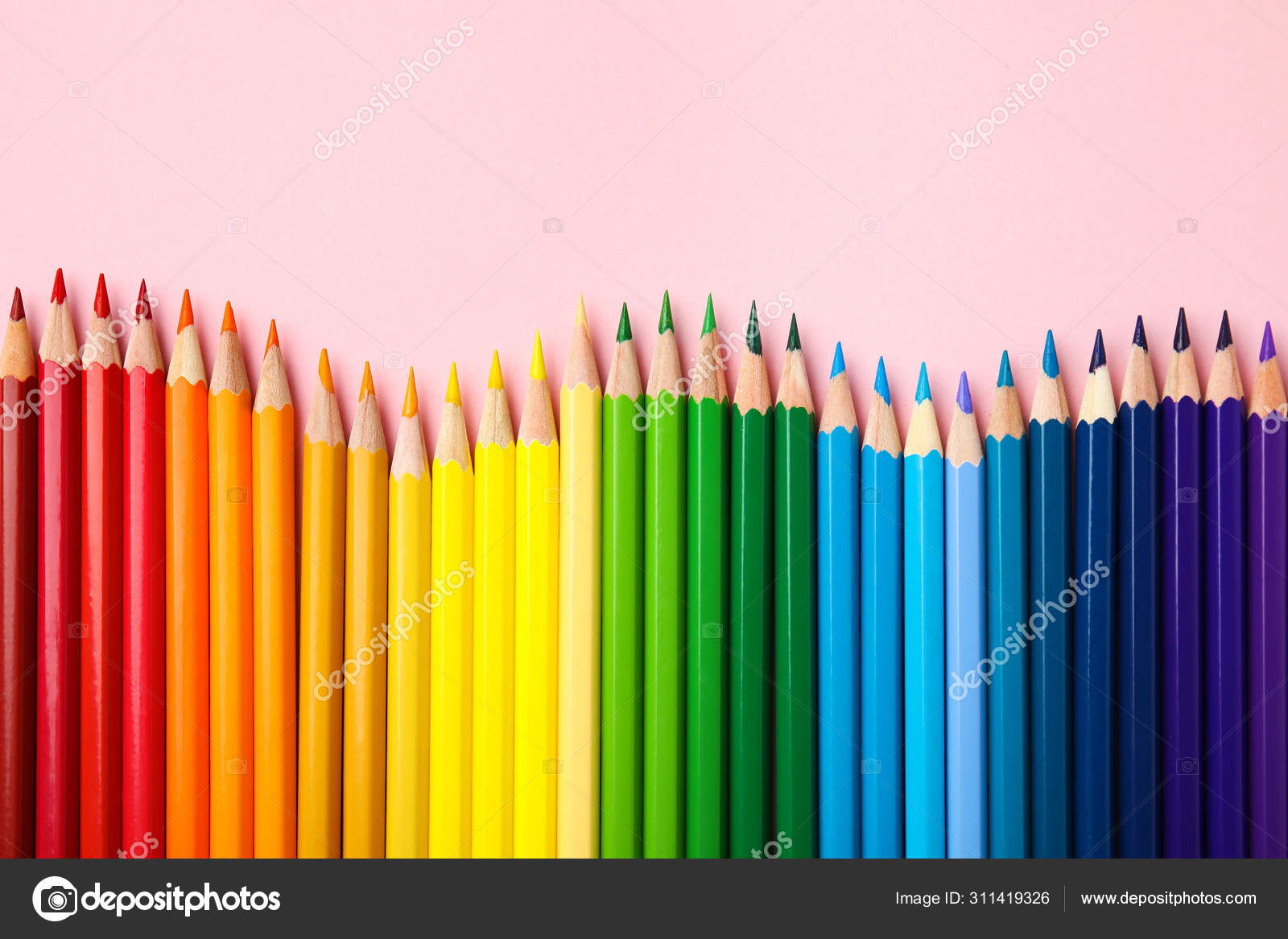 Flat lay composition with color pencils on pink background — Stock ...