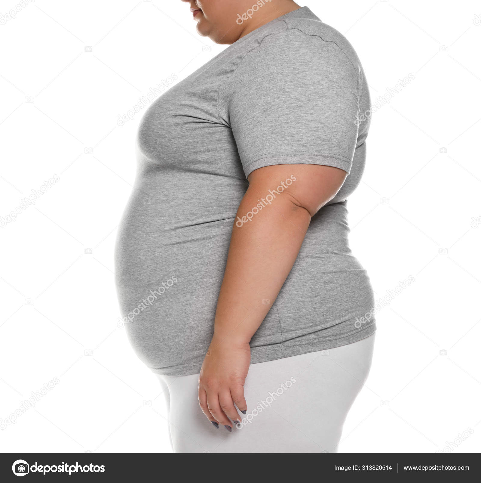Overweight woman posing on white background, closeup — Stock Photo ...