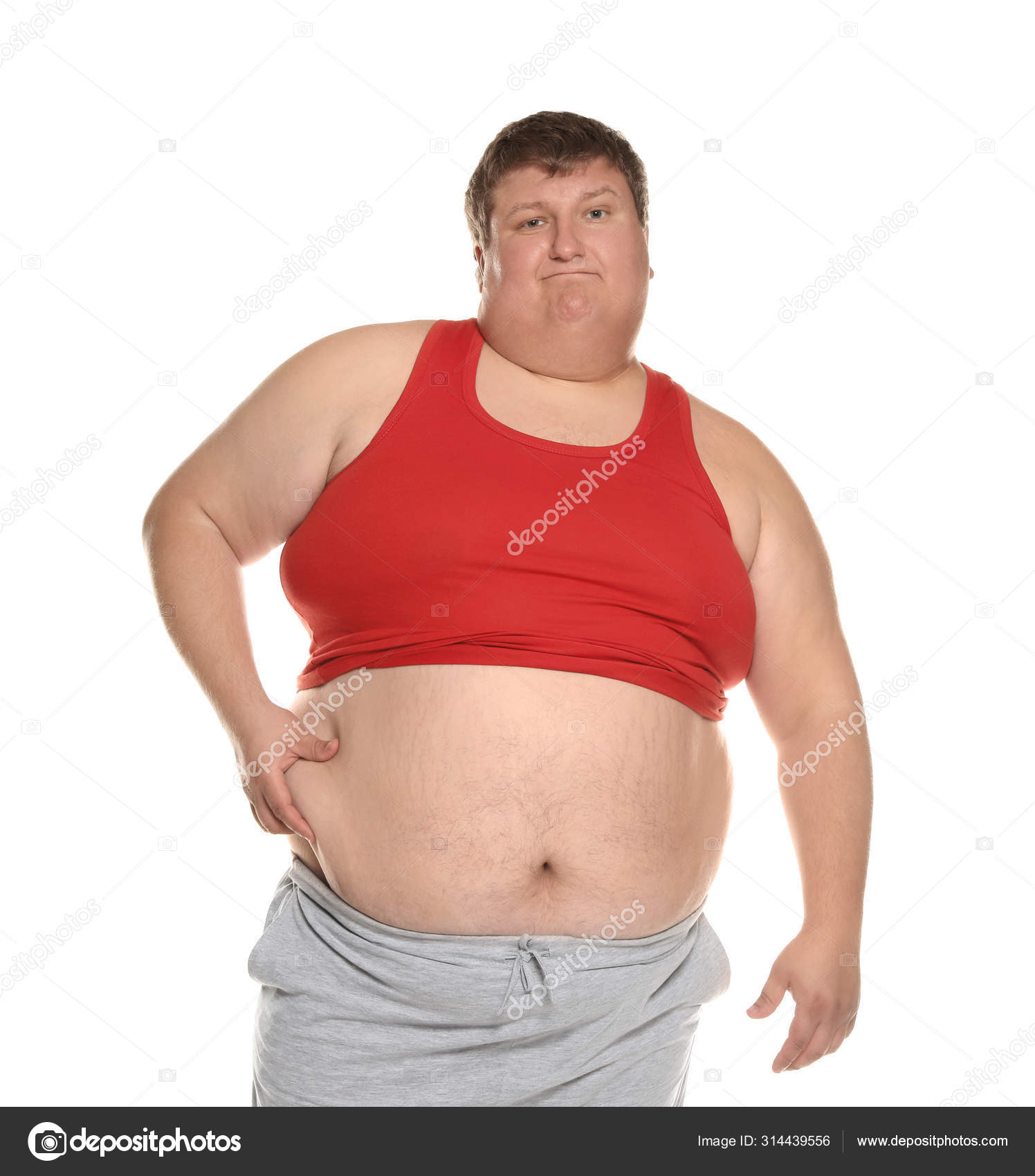 Emotional overweight man posing on white background — Stock Photo ...