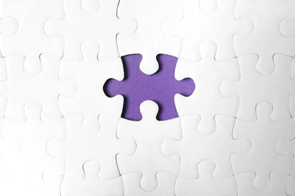 Unfitting White Puzzle Pieces Purple Background Flat Lay — Stock Photo ...