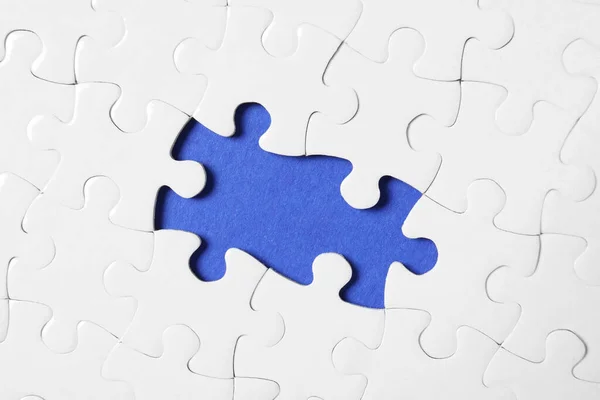 Unfitting White Puzzle Pieces Purple Background Flat Lay — Stock Photo ...