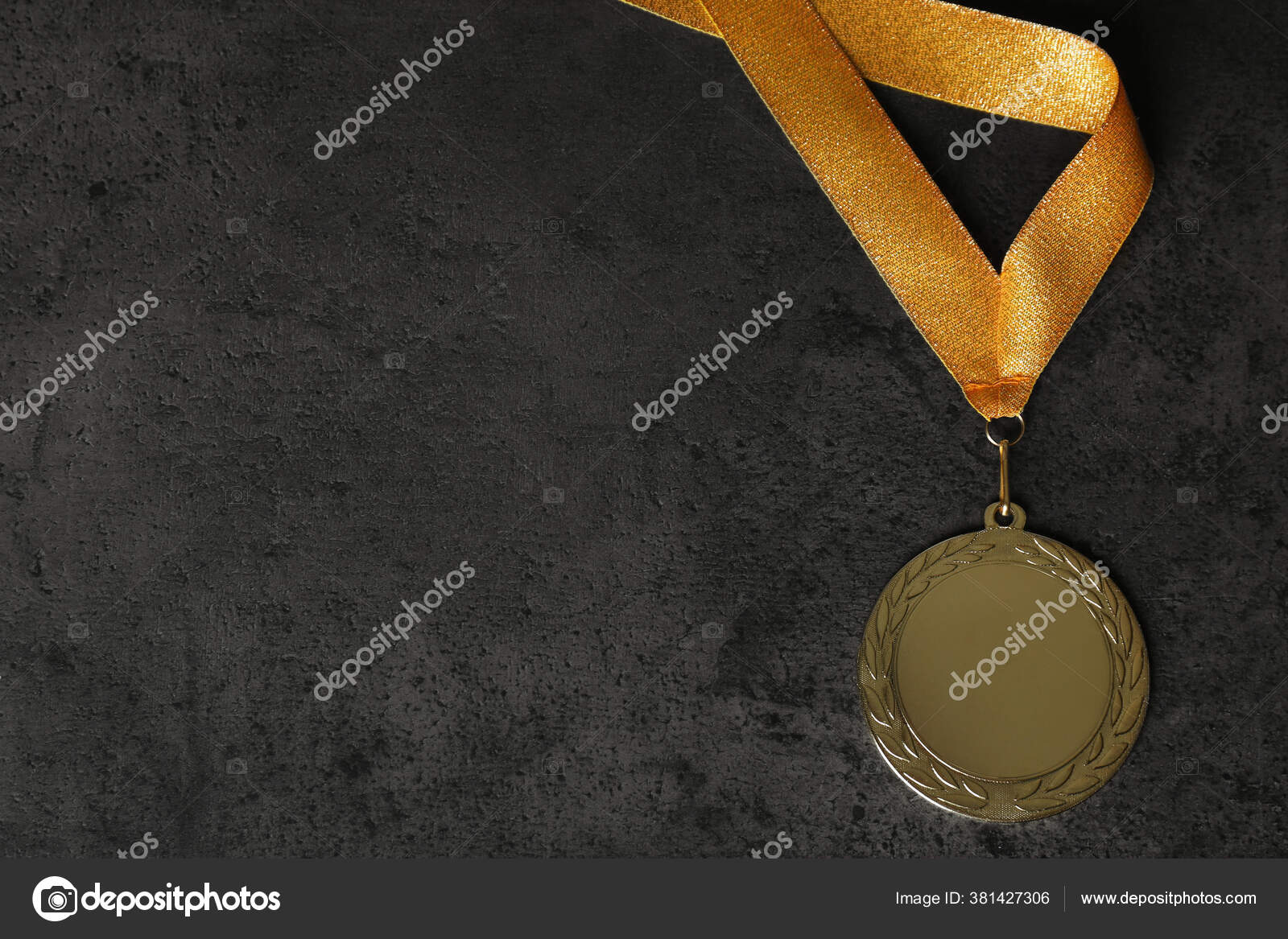 Gold Medal Grey Stone Background Top View Space Design Stock Photo by ...