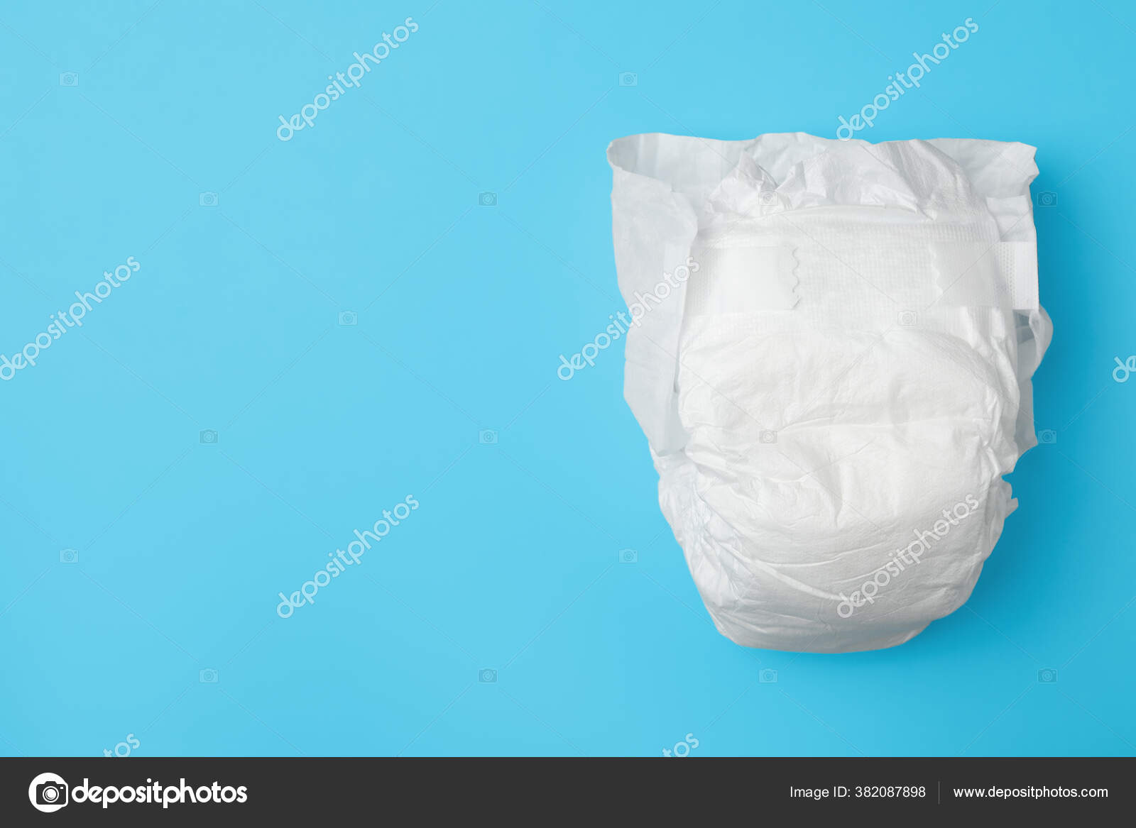 Baby Diaper Light Blue Background Top View Space Text Stock Photo by ...