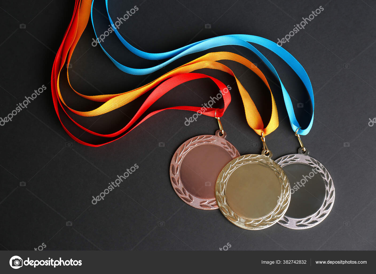 Gold Silver Bronze Medals Black Background Flat Lay Space Design Stock ...