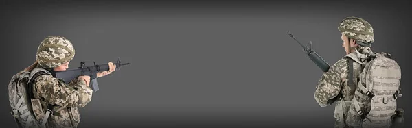 Female Soldier Machine Gun White Background Banner Design Military ...